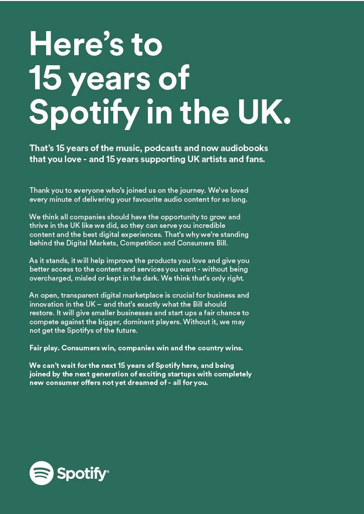 Spotify print campaign takes aim at Apple’s anti-competitive business ...
